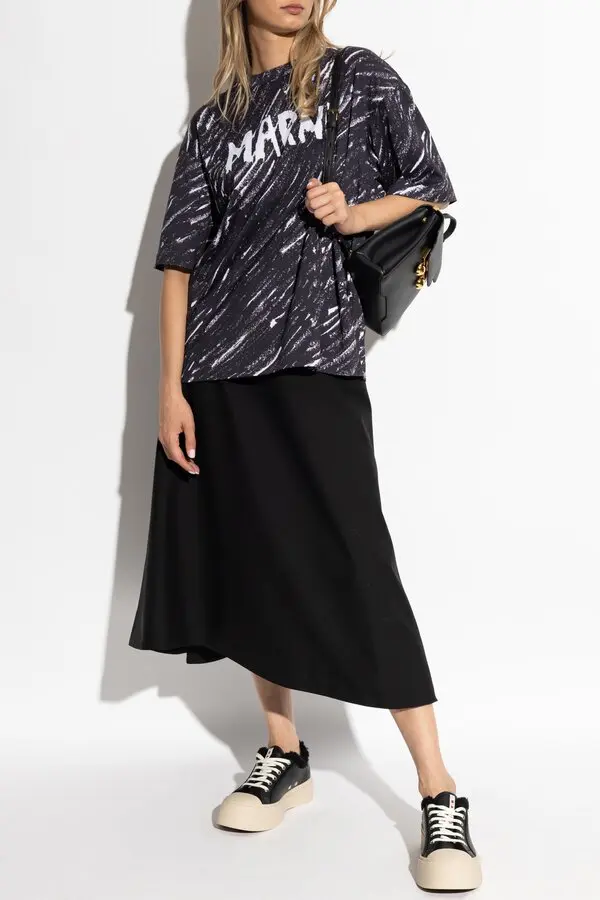 Marni Flared Skirt With Decorative Stitching