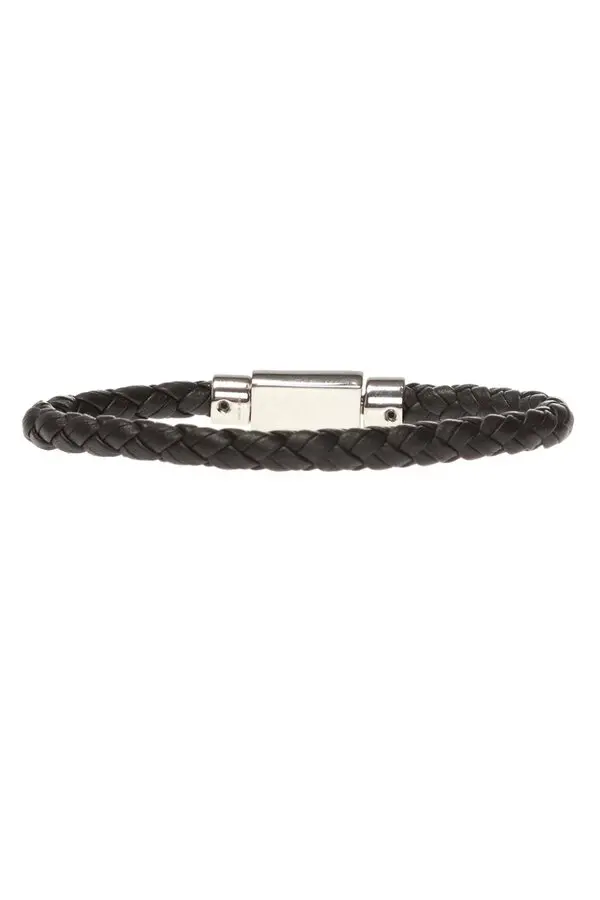FERRAGAMO Woven Calf Leather Bracelet - Black