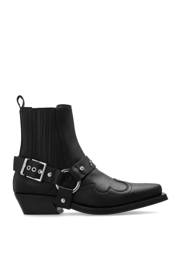 GANNI Leather Ankle Boots With Buckle Detail