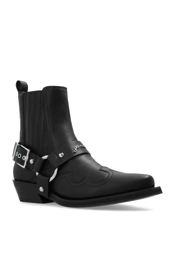GANNI Leather Ankle Boots With Buckle Detail