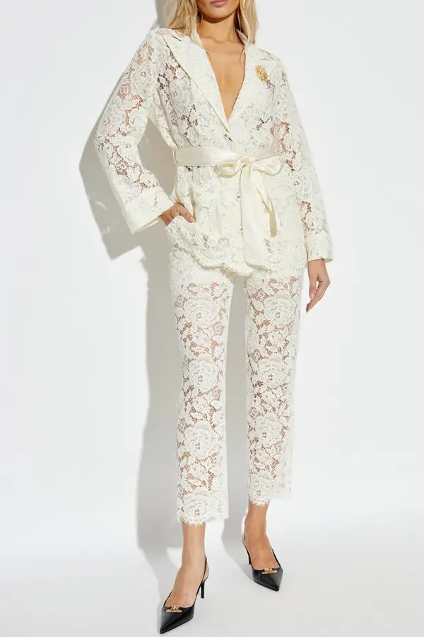 Dolce & Gabbana Lace Blazer With Satin Belt