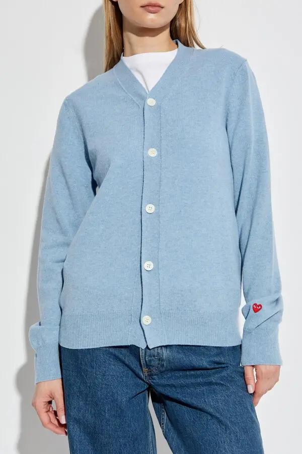 Play Comme Des Garcon Cardigan With Logo Patch - Light Blue