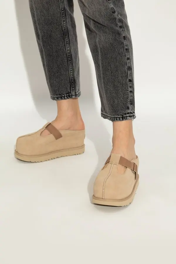Ugg Goldenstar Hi Clog Platform Slides In Beige - 49% Off