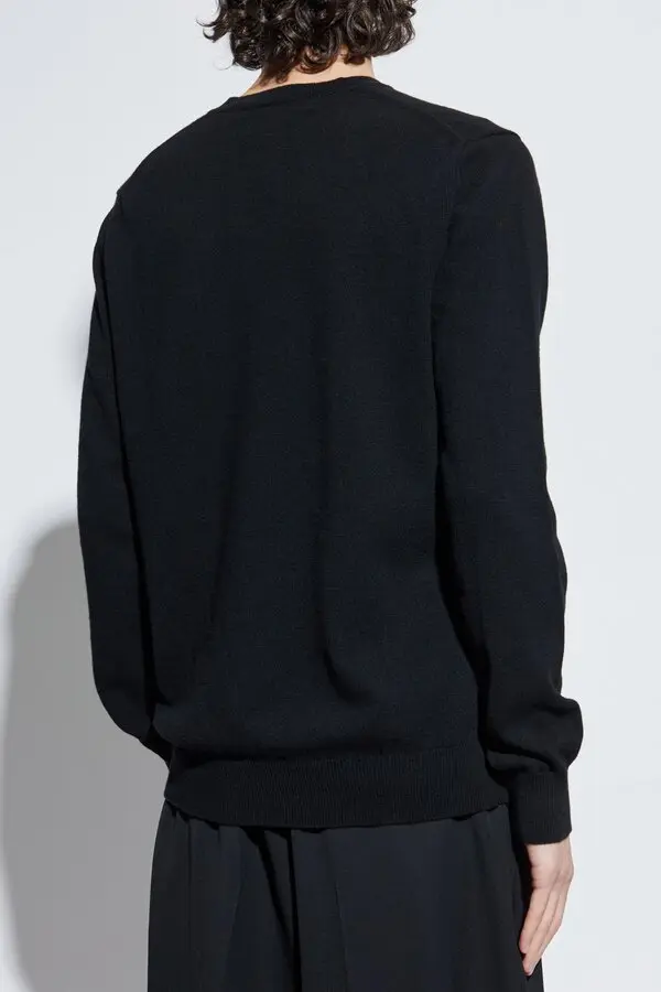 Play Comme Des Garcon V-neck Wool Sweater With Heart Patch - Black