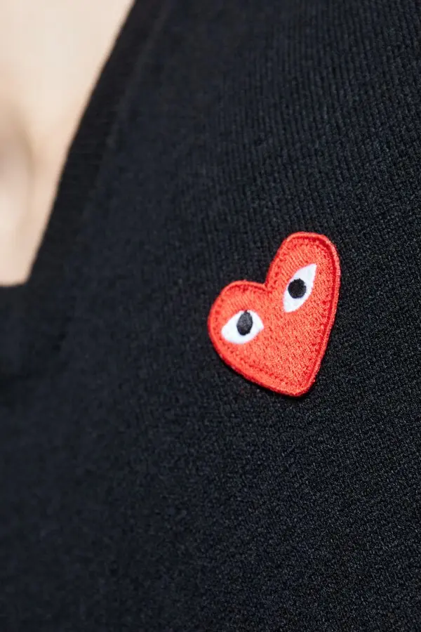 Play Comme Des Garcon V-neck Wool Sweater With Heart Patch - Black