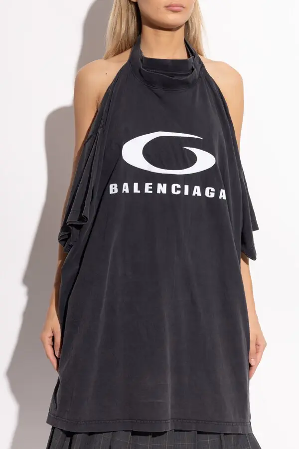 Balenciaga Crinkled Strapless Dress With Logo