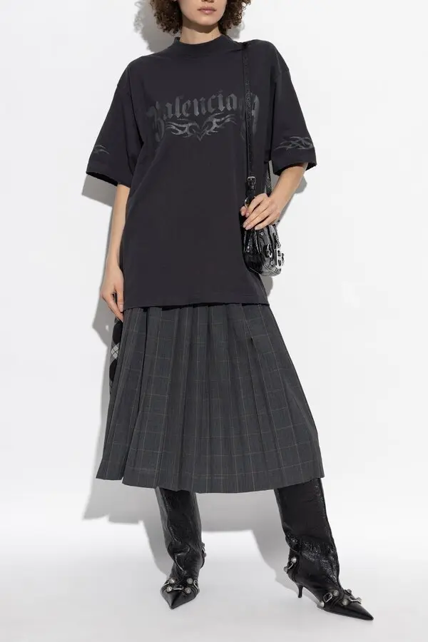 Balenciaga Plaid Pleated Mid-length Skirt With Logo Pouch