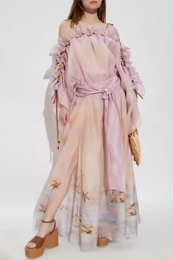 strapless open back dress Pink Palm Lexi Billow Long Dress