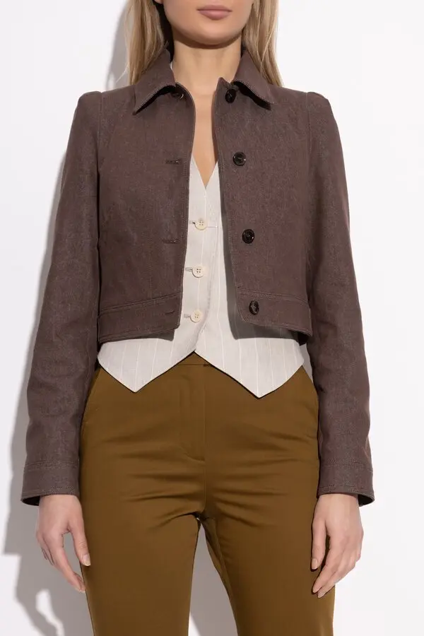 スーツ Max Mara CARPA - Denim-effect crop jacket Max Mara Carpa Denim-Effect Crop Jacket In Brown - 60% Off