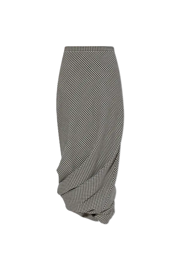 Balenciaga Houndstooth Wool Midi Skirt