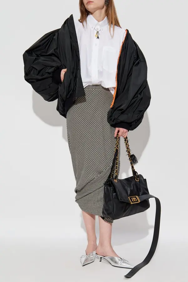 Balenciaga Houndstooth Wool Midi Skirt