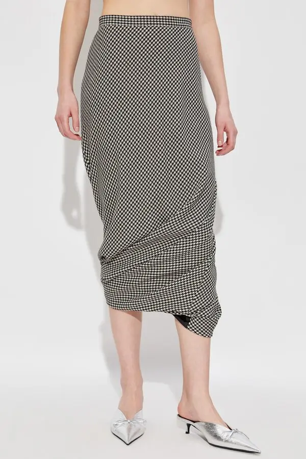 Balenciaga Houndstooth Wool Midi Skirt
