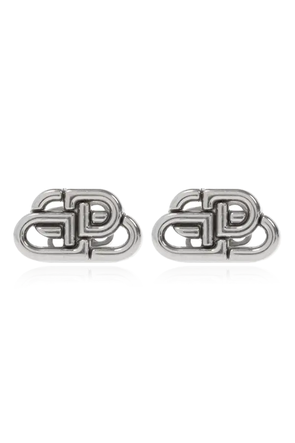 Balenciaga Logo Pattern Brass Earrings - Silver
