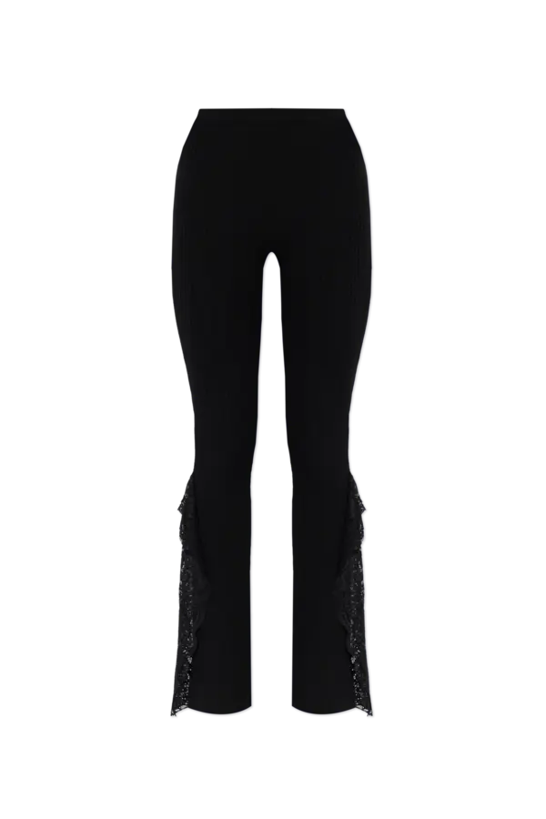 Blumarine High-waisted Ribbed Flare Trousers With Lace Inserts