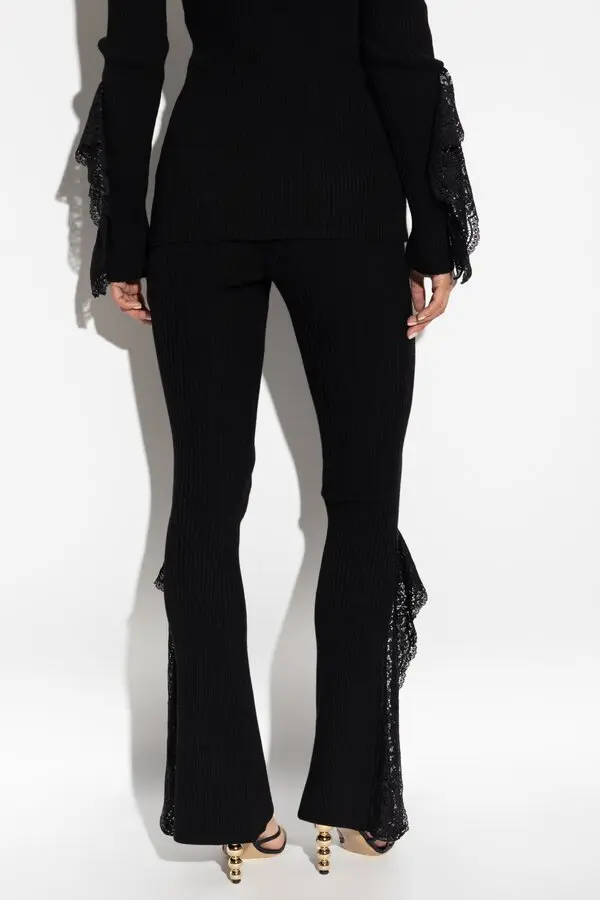 Blumarine High-waisted Ribbed Flare Trousers With Lace Inserts