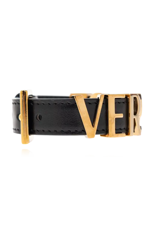 Versace Leather Bracelet With Gold Logo