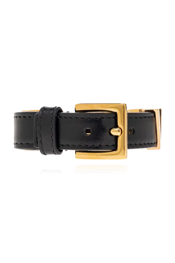 Versace Leather Bracelet With Gold Logo