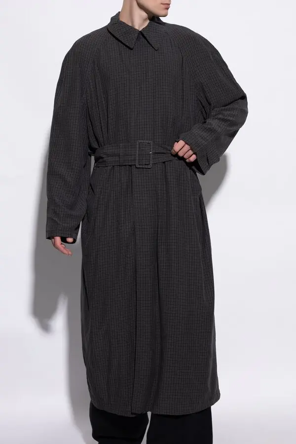 Balenciaga Check Pattern Coat With Belt