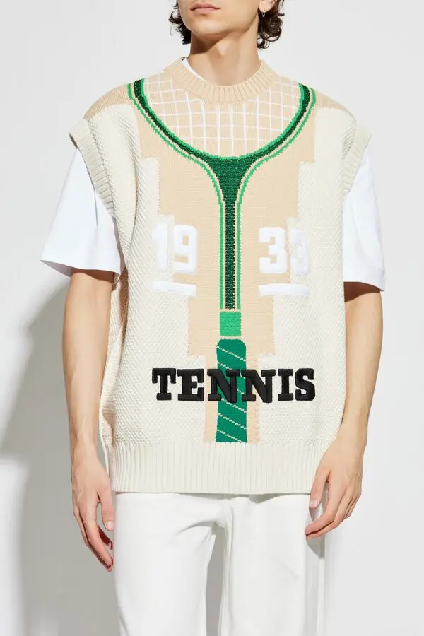 Lacoste Patterned Knit Vest - Cream