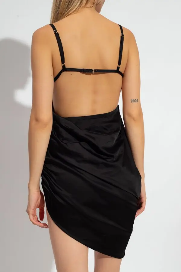 Jacquemus La Saudade BrodéE Satin Slip Dress - Black - 30