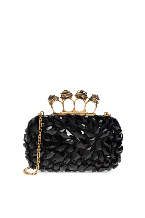 Alexander McQueen Handbag With Knuckle Duster Handle And Stone Embellishments - Black