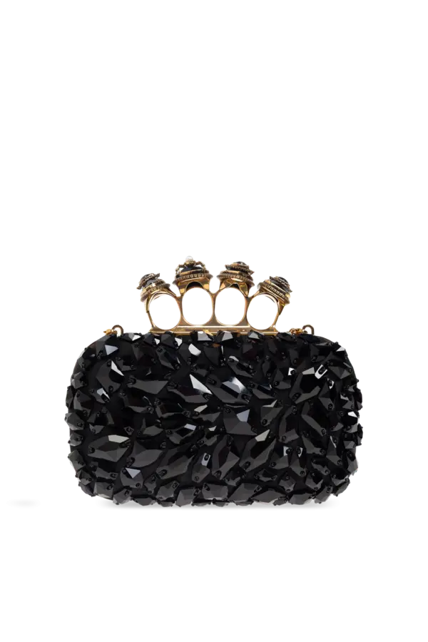 Alexander McQueen Handbag With Knuckle Duster Handle And Stone Embellishments - Black
