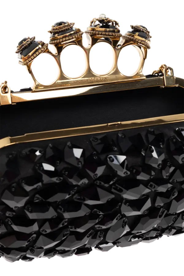Alexander McQueen Handbag With Knuckle Duster Handle And Stone Embellishments - Black