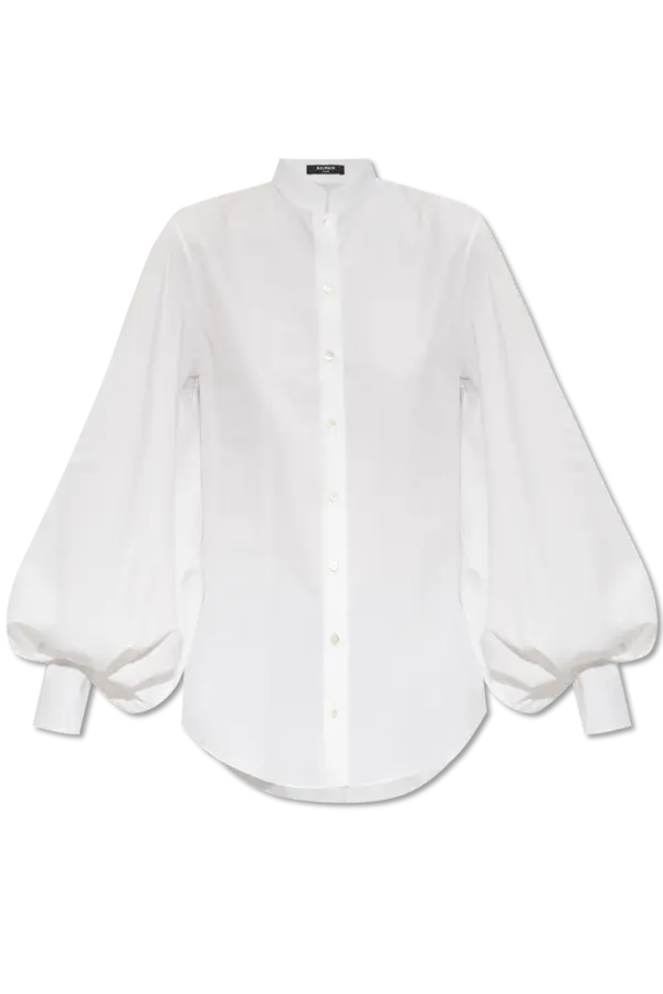 Balmain Cotton Shirt With Balloon Sleeves And Mandarin Collar