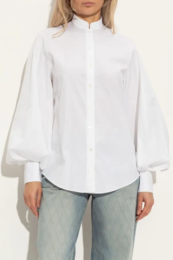 Balmain Cotton Shirt With Balloon Sleeves And Mandarin Collar
