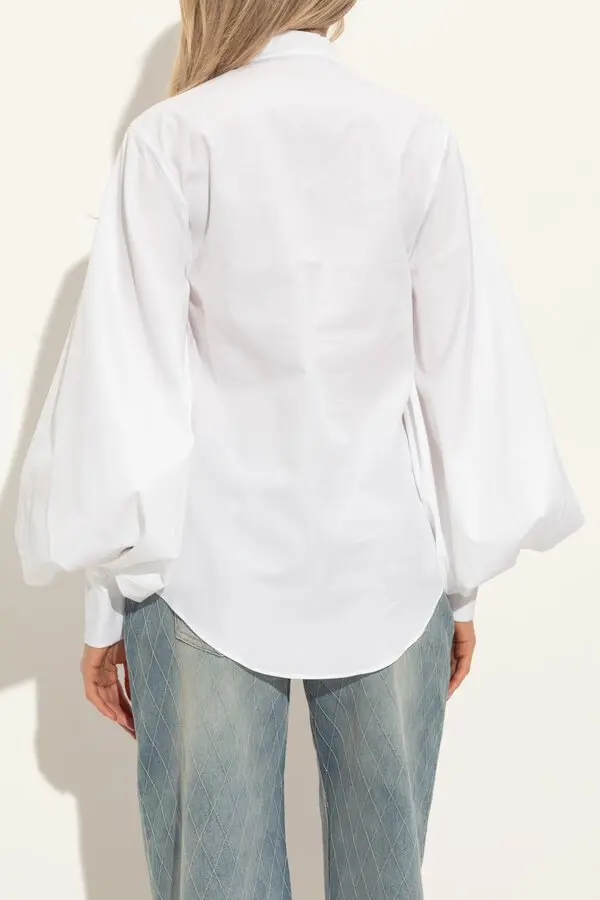 Balmain Cotton Shirt With Balloon Sleeves And Mandarin Collar