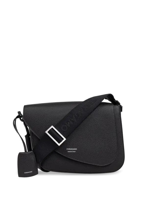 FERRAGAMO Textured Leather Shoulder Bag - Black