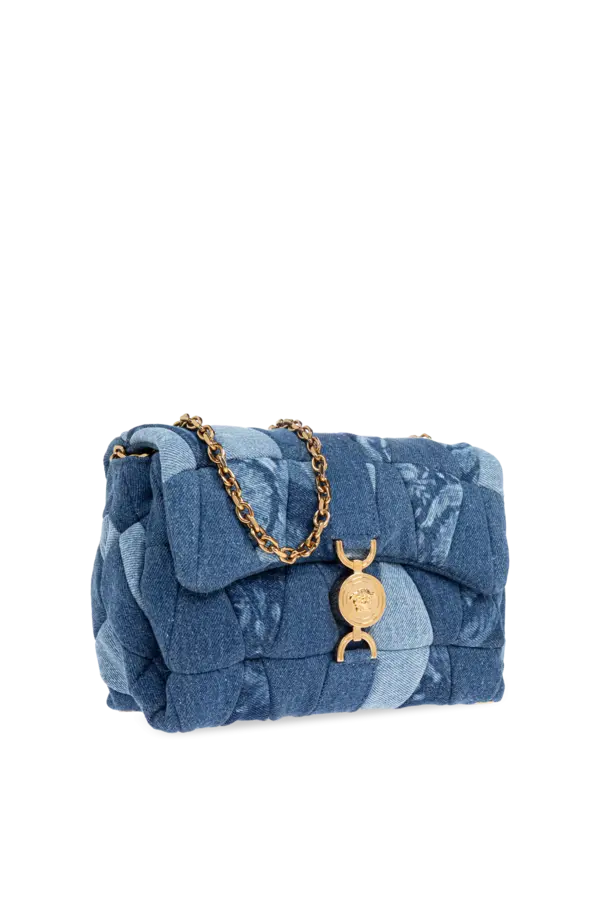 Versace Quilted Shoulder Bag With Gold Chain And Emblem