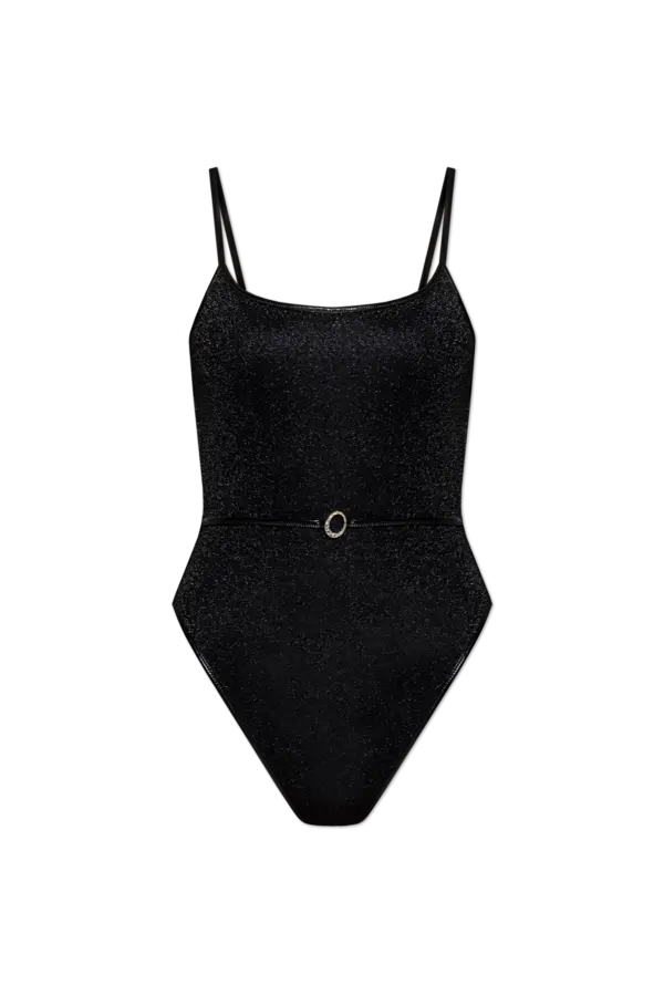 Oseree Shimmering One-piece Swimsuit With Embellished Belt - Black
