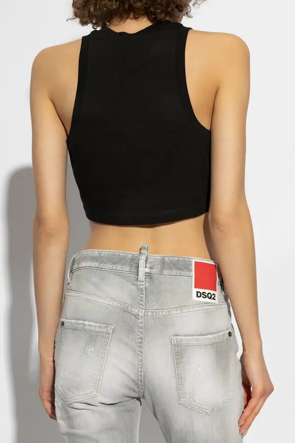 Dsquared2 Sleeveless Cropped Cotton Top With Logo - Black