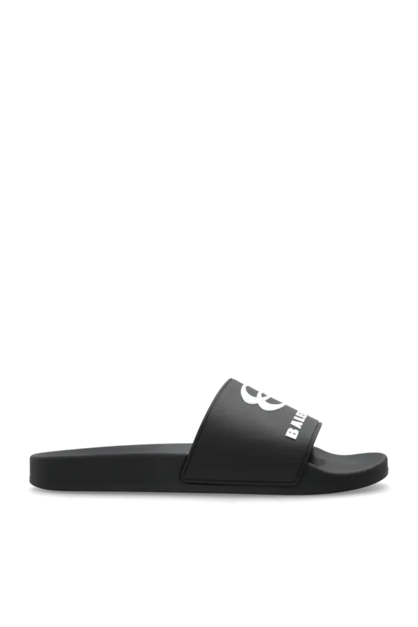 Balenciaga Rubber Slides With Logo - Black