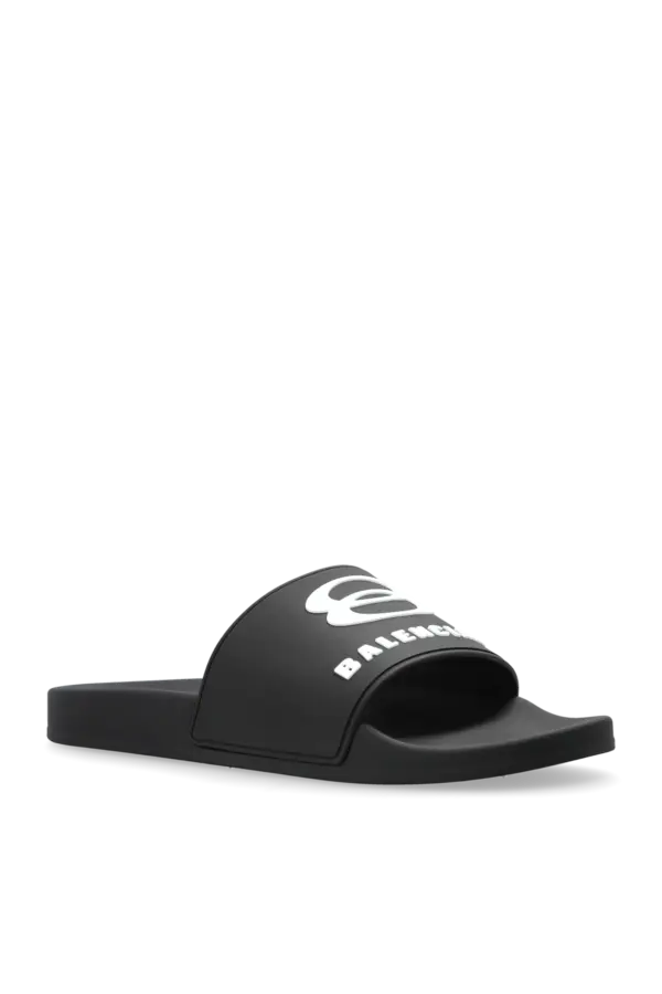 Balenciaga Rubber Slides With Logo - Black