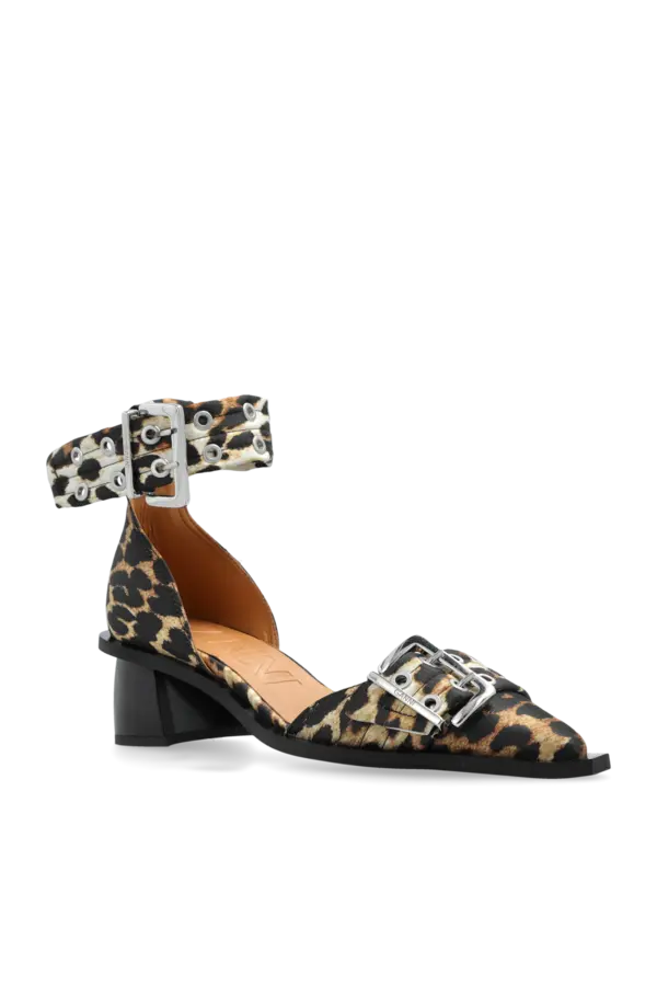 GANNI Leopard Print High Heel Shoes With Buckle Detail
