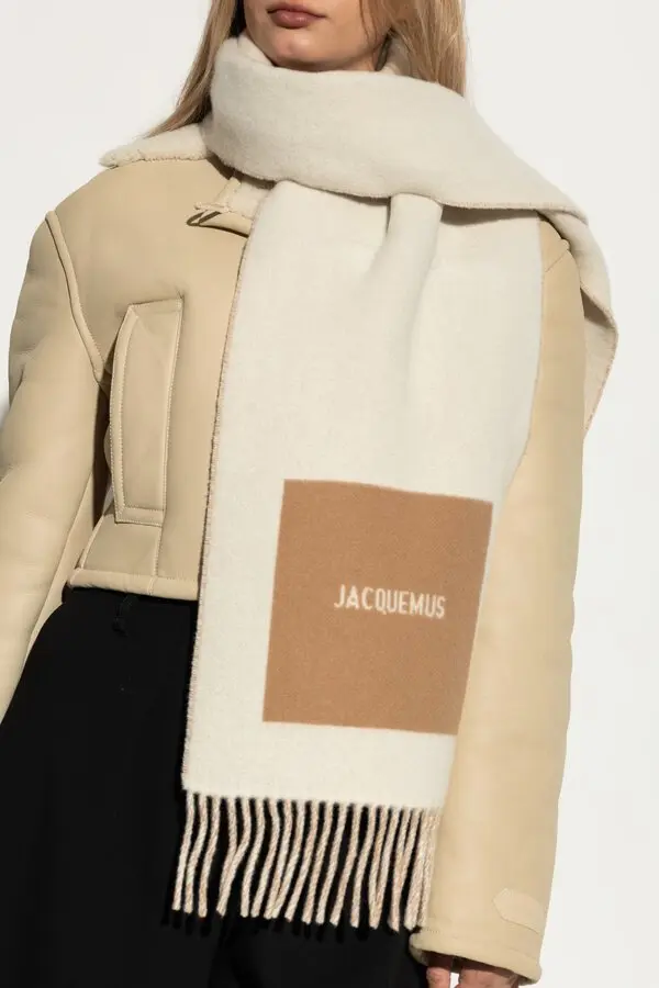 Jacquemus Wool Scarf With Logo - Cream