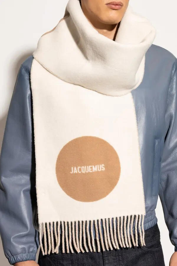 Jacquemus Wool Scarf With Logo - Cream