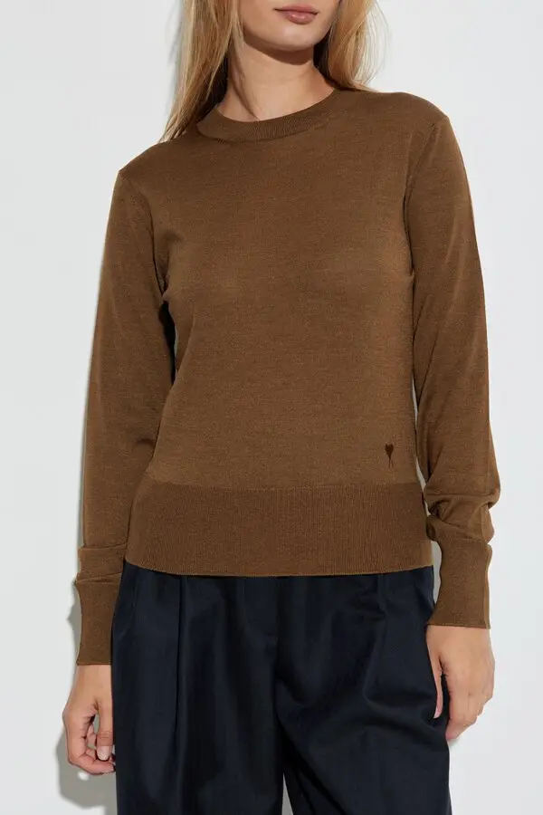Ami Thin Wool And Silk Sweater - Brown