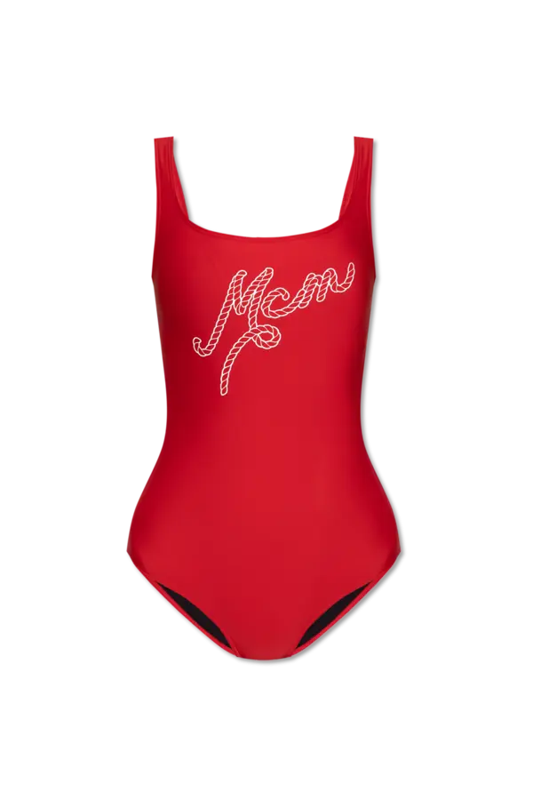 Mcm Classic Cut One-piece Swimsuit With Decorative Inscription - Red