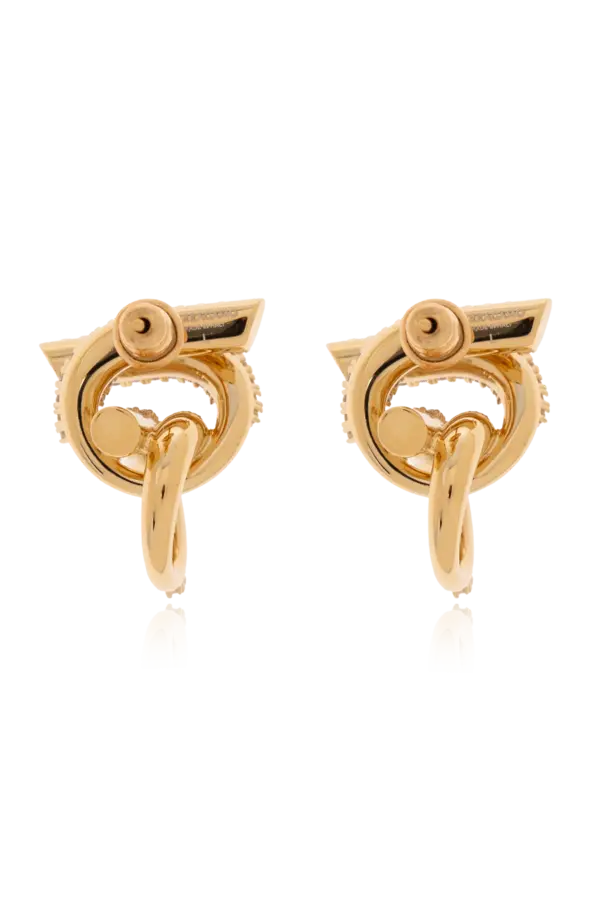 FERRAGAMO Logo Stud Earrings With Crystals - Gold