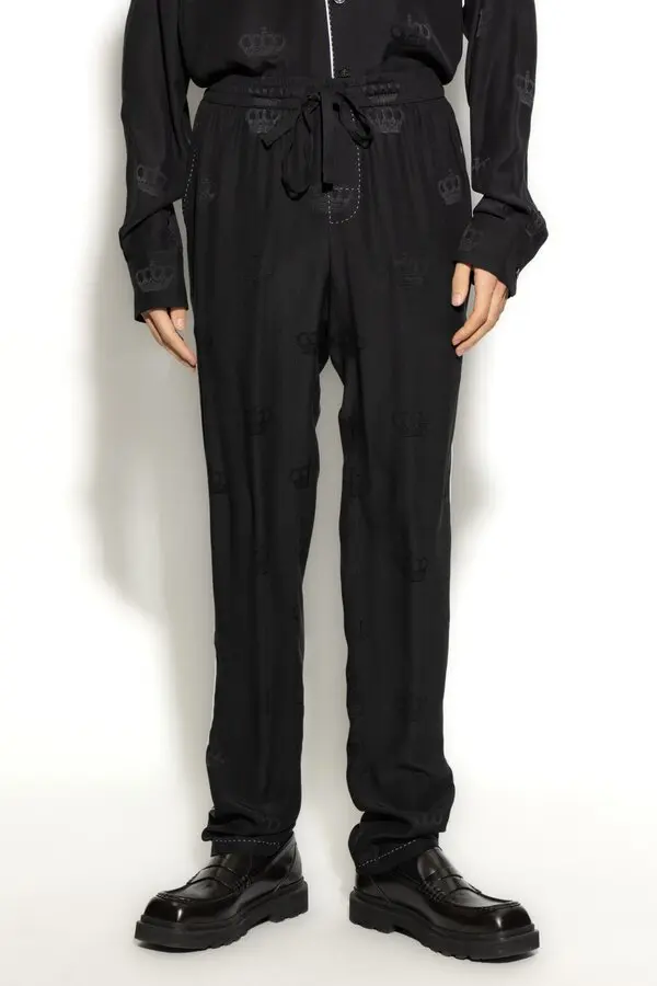 Dolce & Gabbana Silk Trousers With Crown Pattern