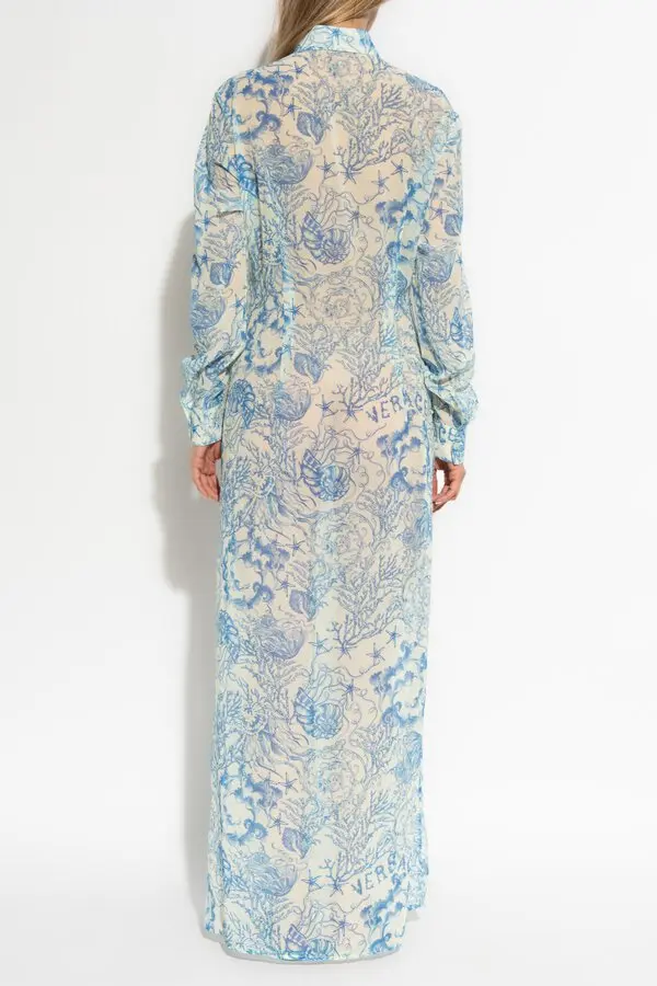 Versace Long-Sleeved Dress With Waist Draping In Light Blue - 39% Off |  Editorialist