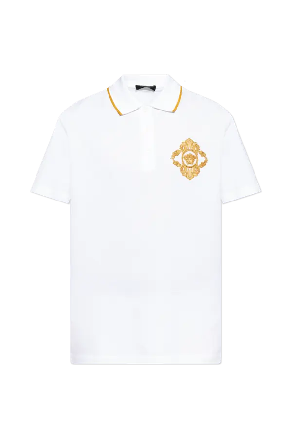 Versace Polo With Decorative Embroidery - White