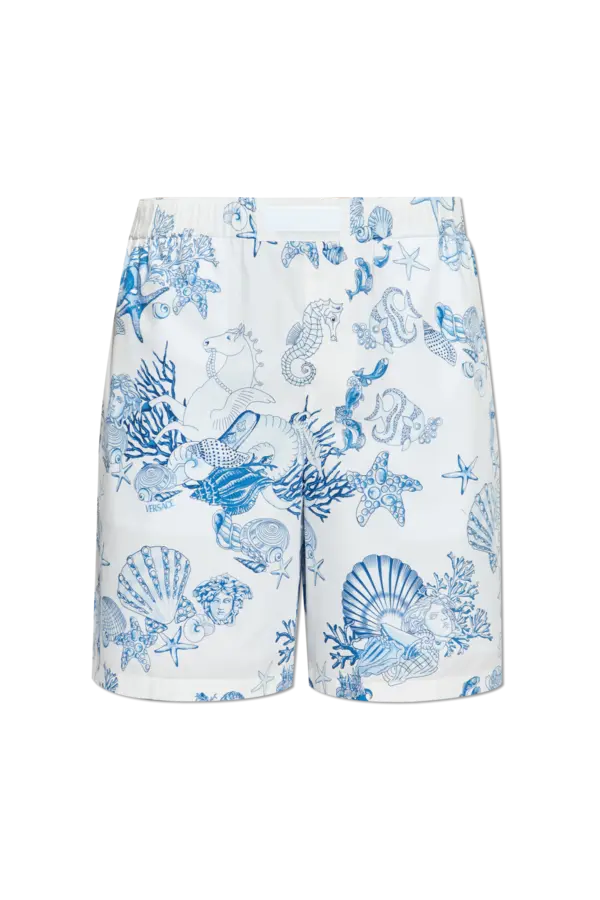 Versace Coral Theatre Allover Print Shorts - Light Blue