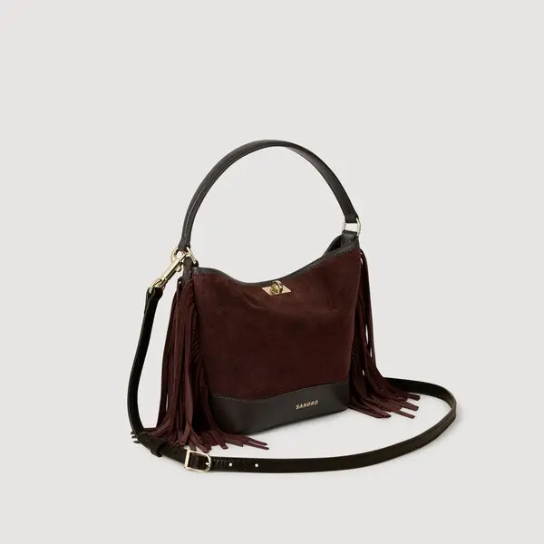 Sandro Mini Tangoso Fringed Bucket Bag