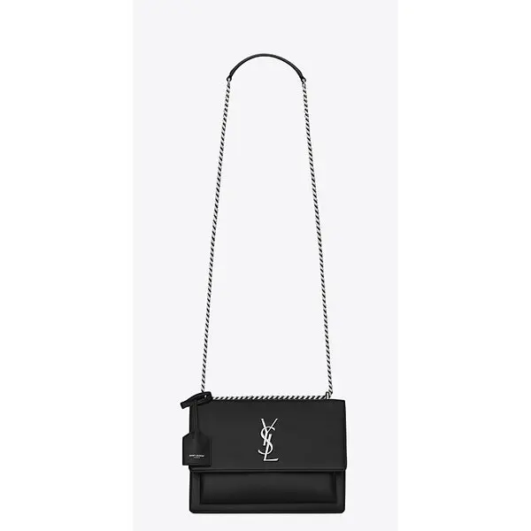 Saint Laurent Sunset Medium Crossbody Bag - Noir Smooth Leather/silver