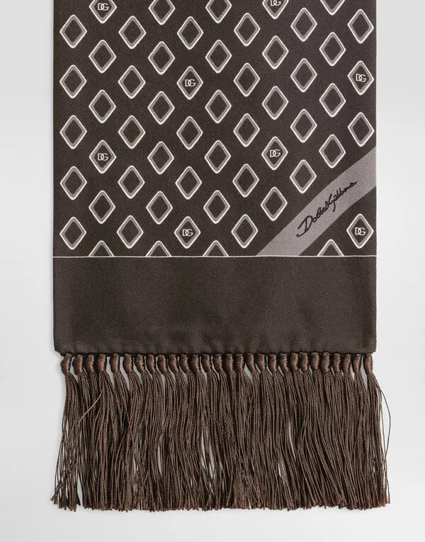 Dolce & Gabbana Silk Twill Scarf With Micro-design And Logo