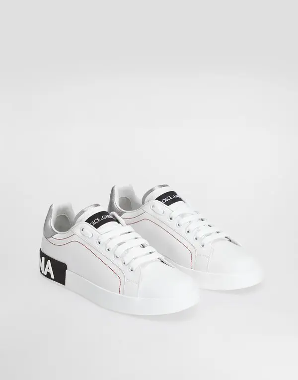 Dolce & Gabbana Calfskin Nappa Portofino Sneakers - White/silver